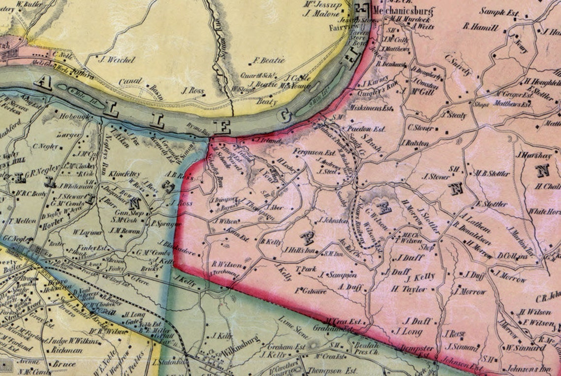1851 Map of Allegheny County Pennsylvania Genealogy Pittsburgh | Etsy