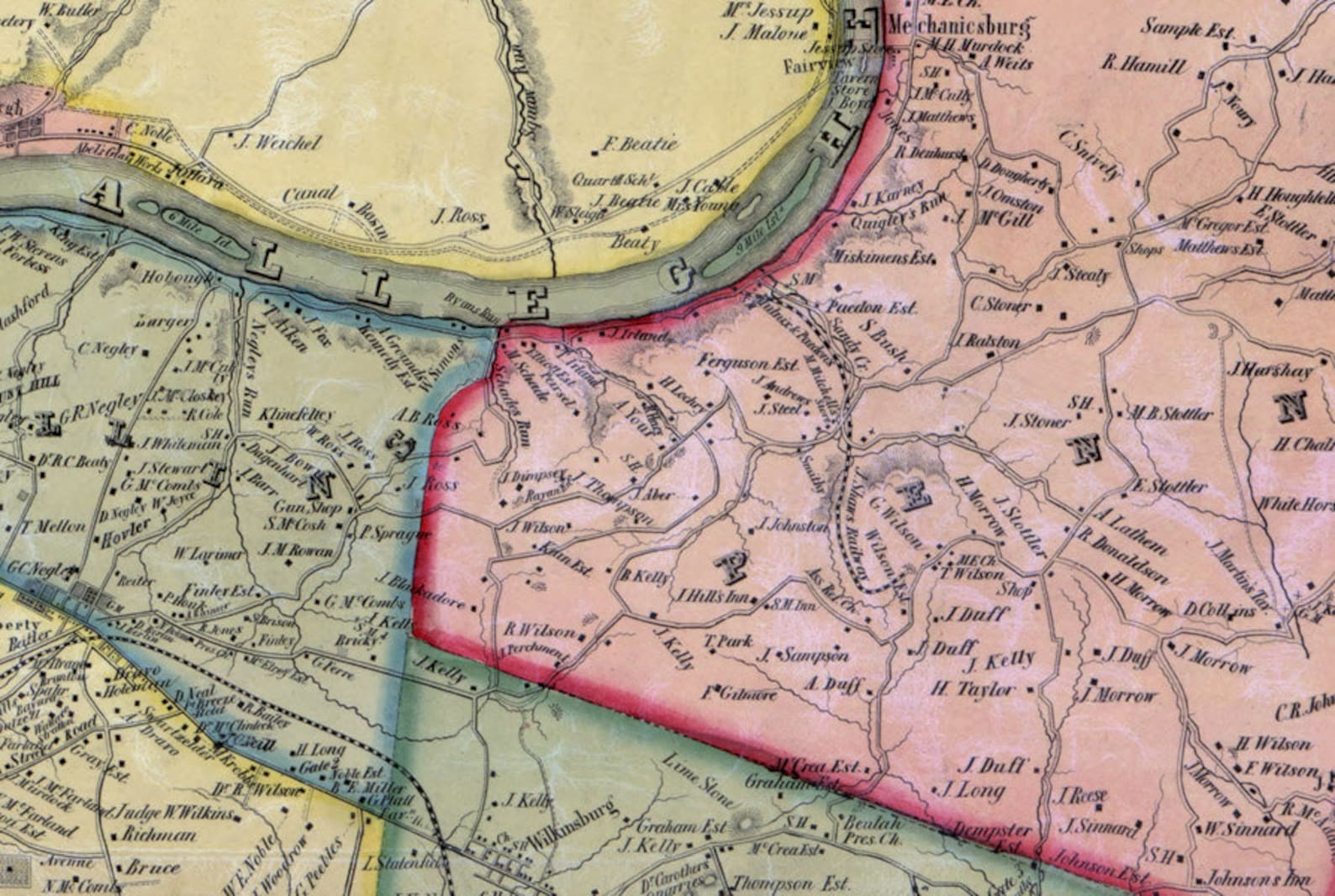 1851 Map of Allegheny County Pennsylvania Genealogy Pittsburgh - Etsy