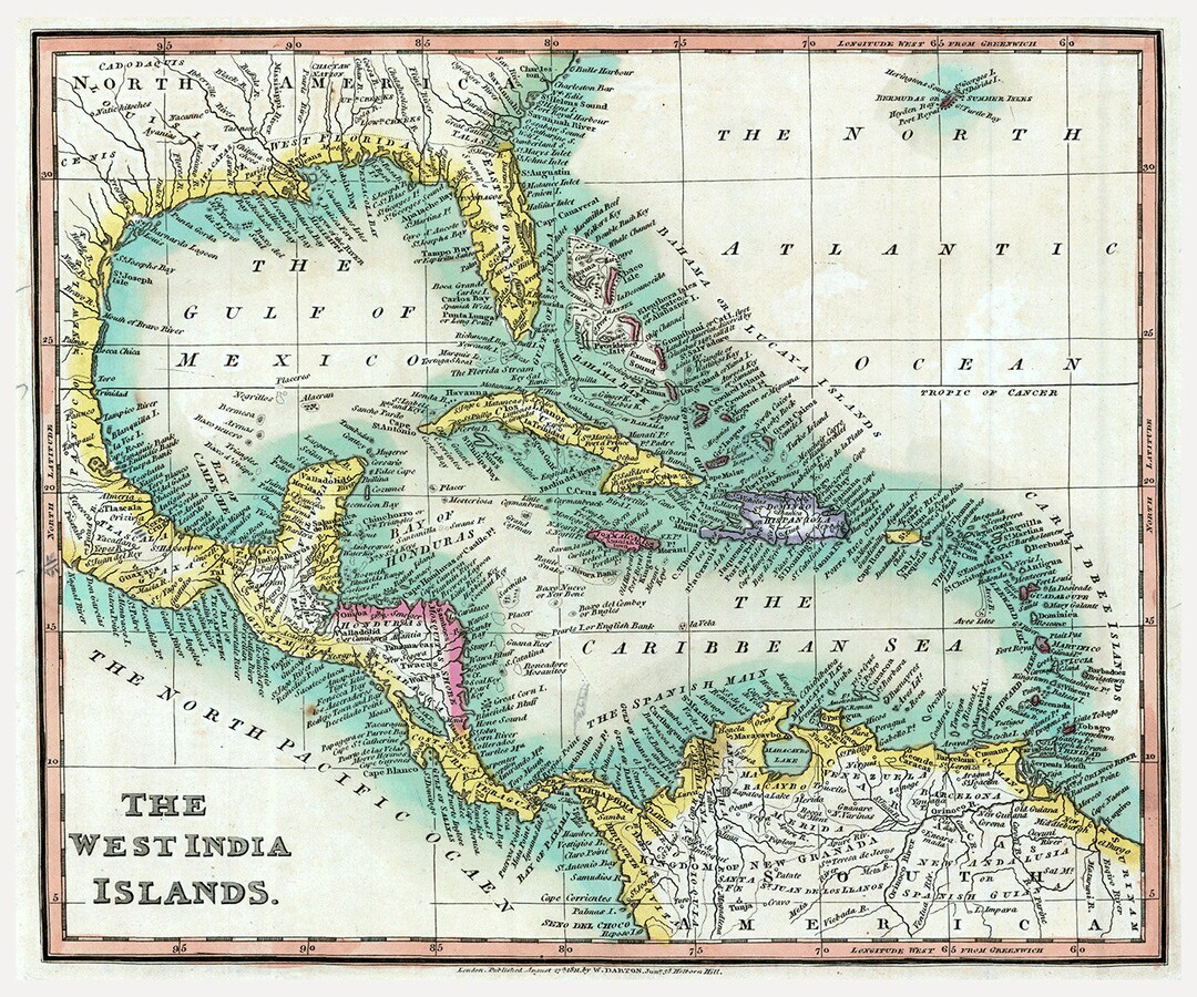 1811 Map of the West India Islands Caribbean - Etsy
