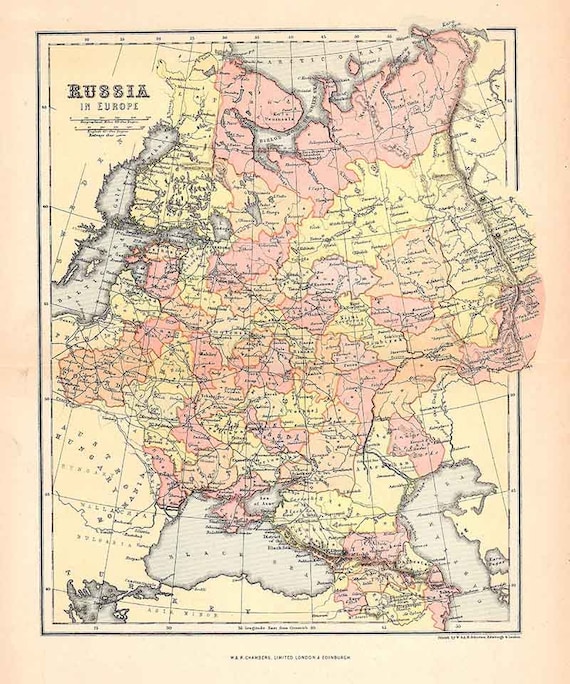 1888 Map of Russia in Europe | Etsy