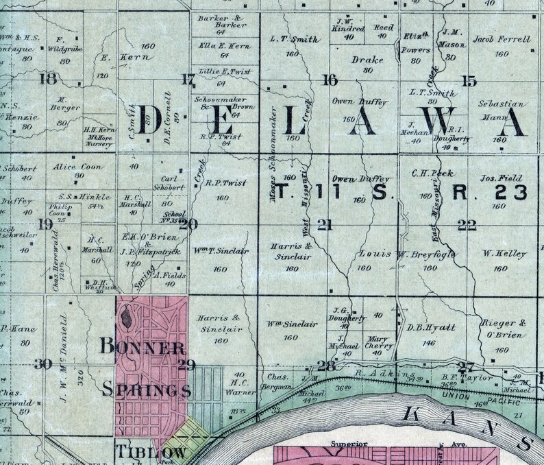 1887 Map of Wyandotte County Kansas Kansas City - Etsy