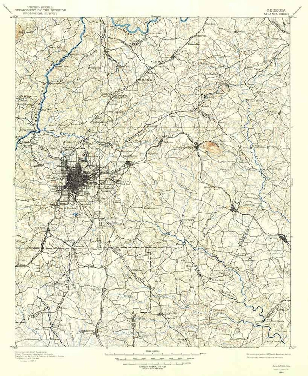 1888 Topo Map of Atlanta Georgia - Etsy