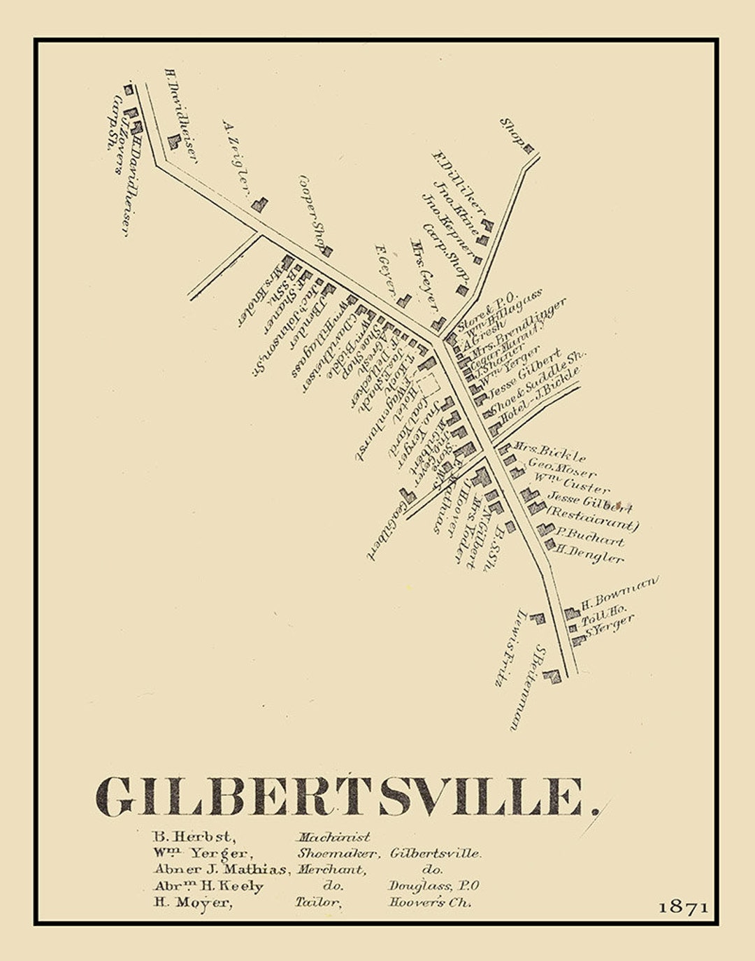 1871 Map of Gilbertsville Montgomery County Pennsylvania - Etsy