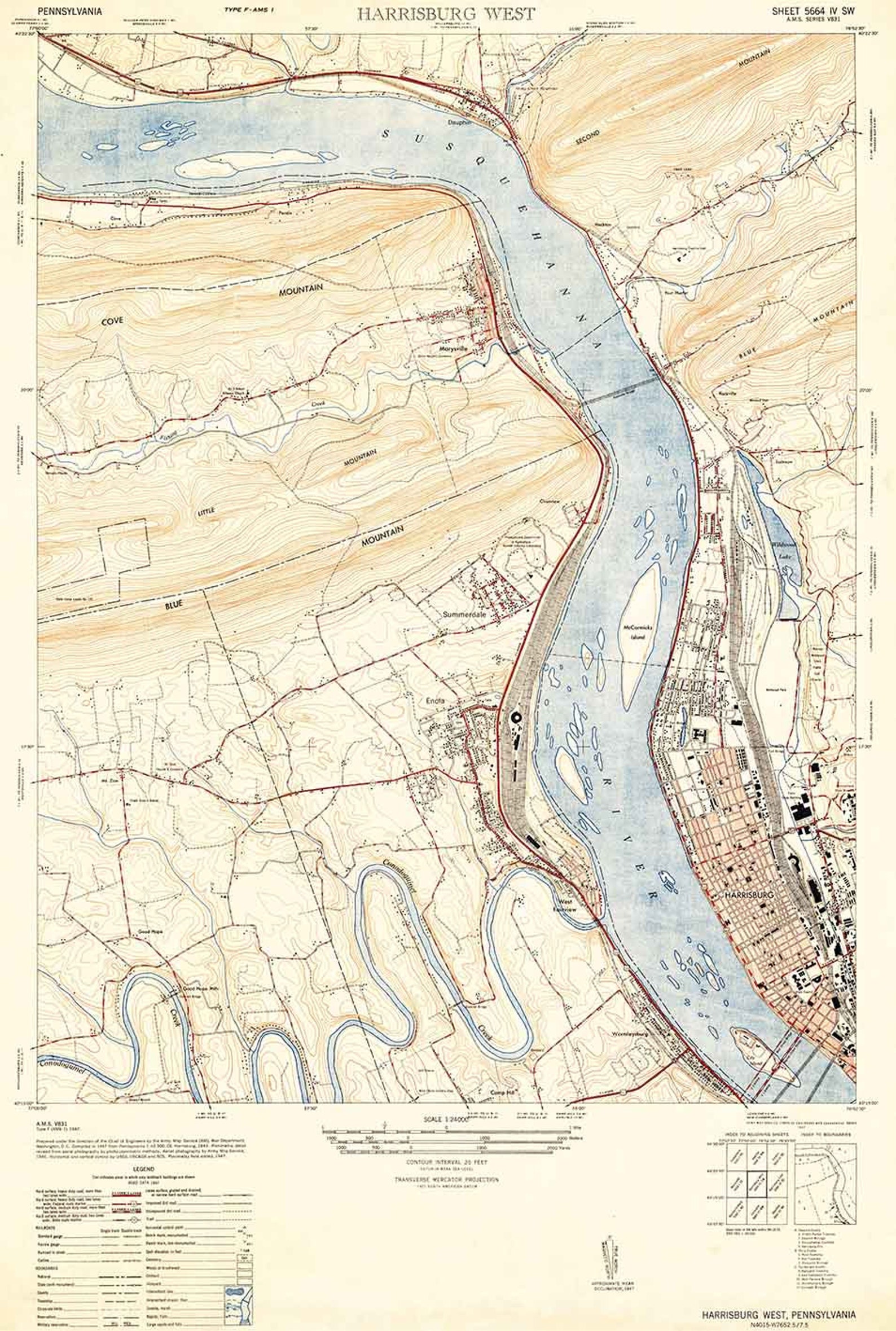1947 Topo Map of Harrisburg West Pennsylvania Marysville - Etsy