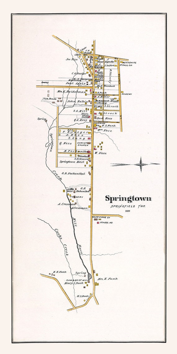1891 Town Map of Springtown Bucks County Pennsylvania - Etsy