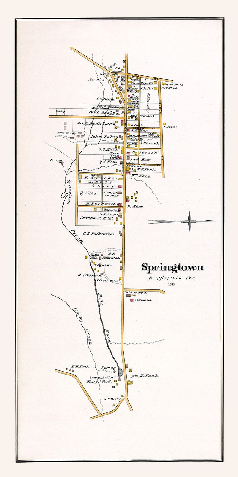 1891 Town Map of Springtown Bucks County Pennsylvania - Etsy