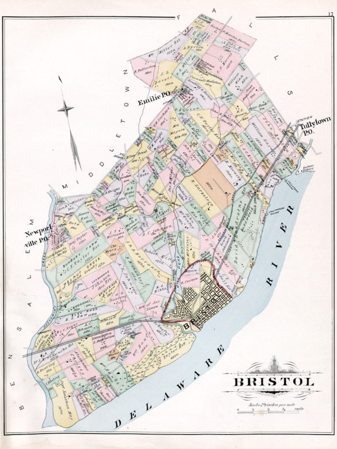 1891 Map of Bristol Township Bucks County Pennsylvania - Etsy