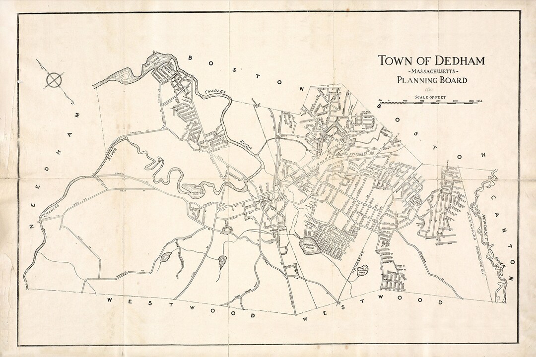 1880 Town Map of Dedham Norfolk County Massachusetts - Etsy
