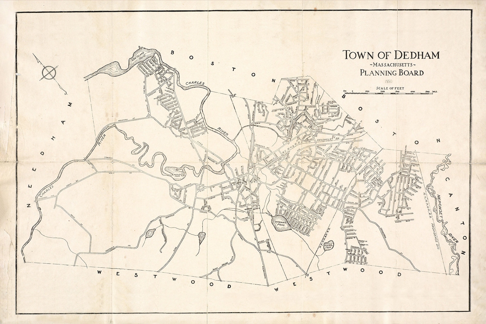 1880 Town Map of Dedham Norfolk County Massachusetts | Etsy