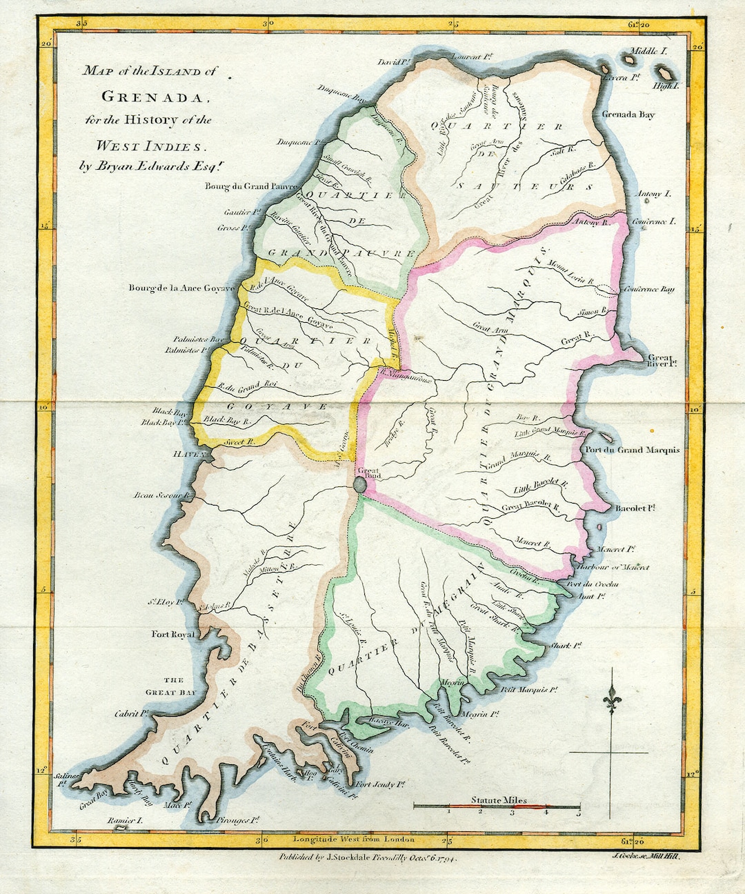 1794 Map of the Island of Grenada - Etsy
