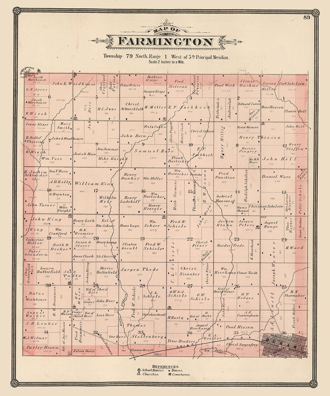 1885 Map of Farmington Township Cedar County Iowa - Etsy