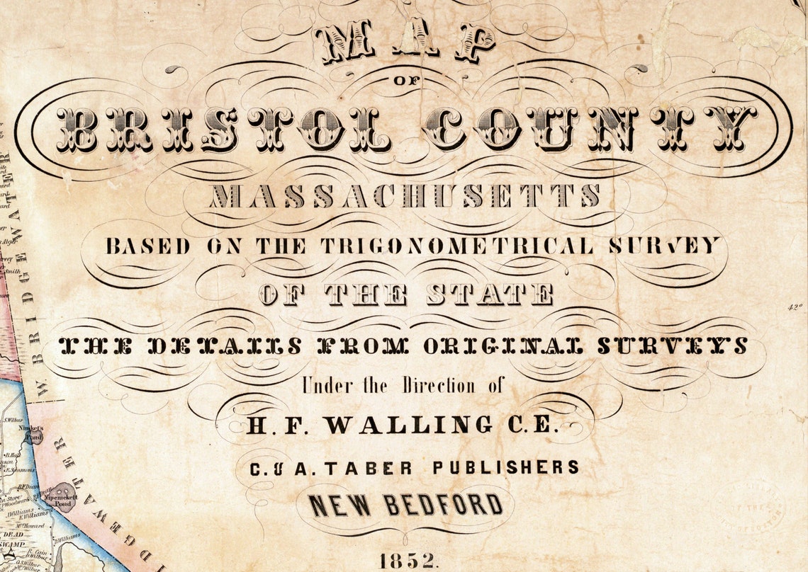 1852 Map of Bristol County Massachusetts - Etsy