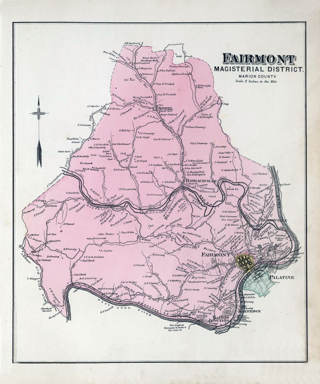 1886 Map of Fairmont Township Marion County West Virginia - Etsy