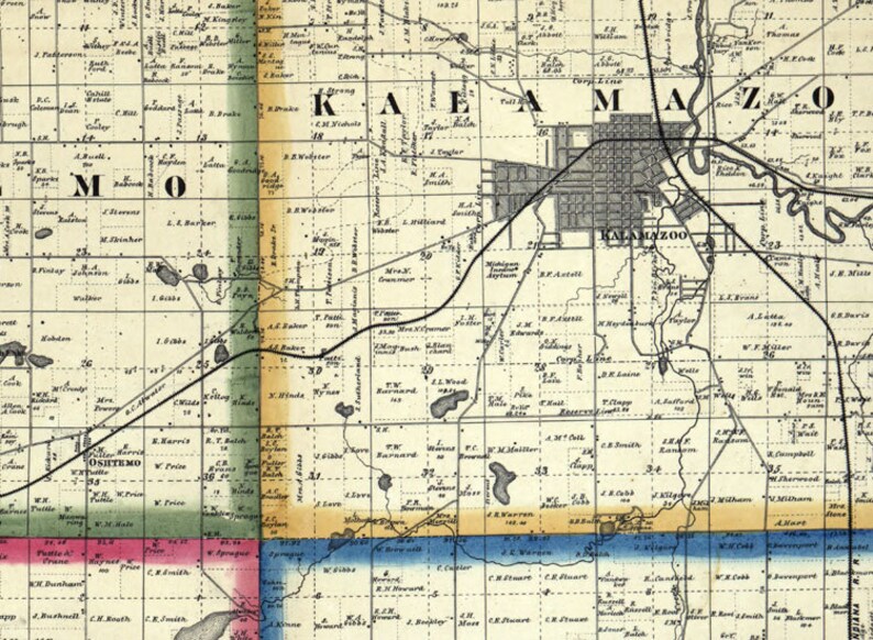 1861 Farm Line Map of Kalamazoo County Michigan - Etsy