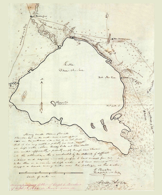 1838 Map of Lake Okeechobee Florida | Etsy
