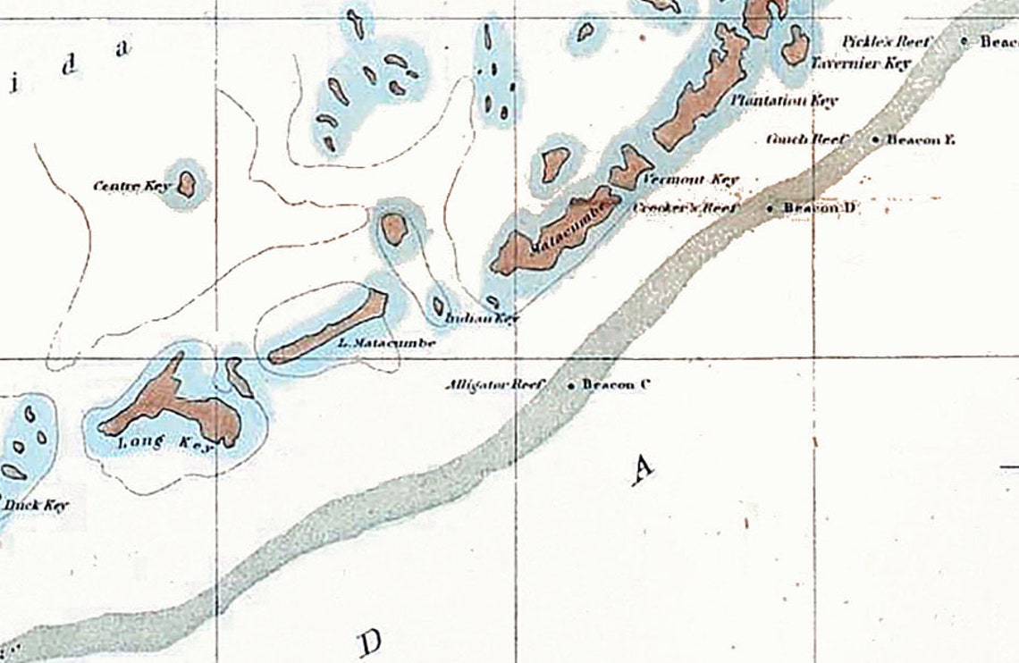 1855 Map of the Florida Keys and Reefs - Etsy