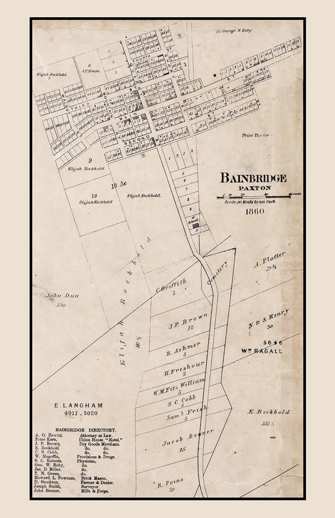 1860 Town Map of Bainbridge Ross County Ohio - Etsy