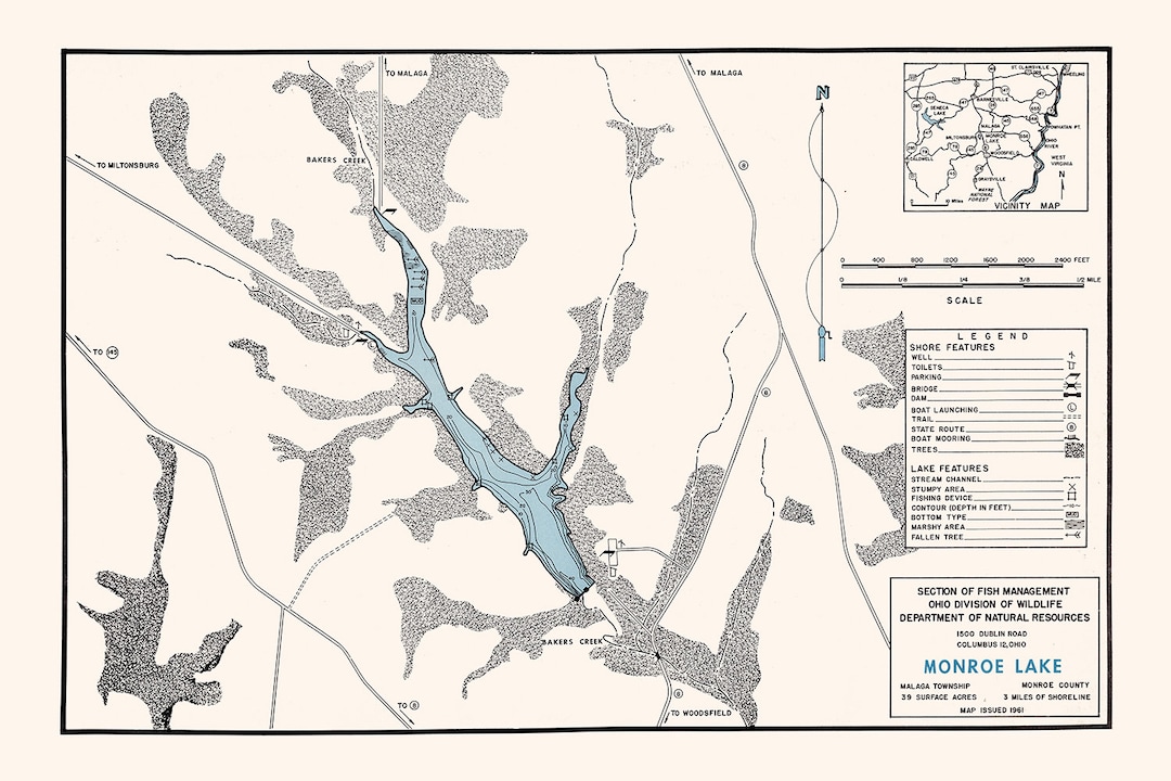1961 Map of Monroe Lake Monroe County Ohio - Etsy Canada