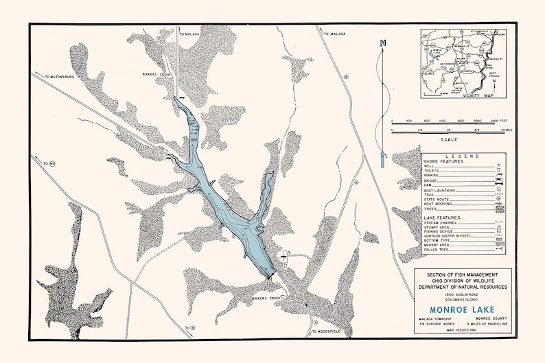 1961 Map of Monroe Lake Monroe County Ohio - Etsy Canada