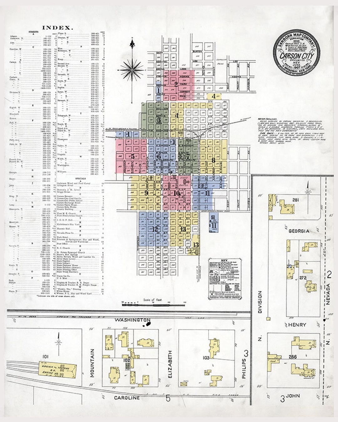 1907 Town Map of Carson City Nevada - Etsy