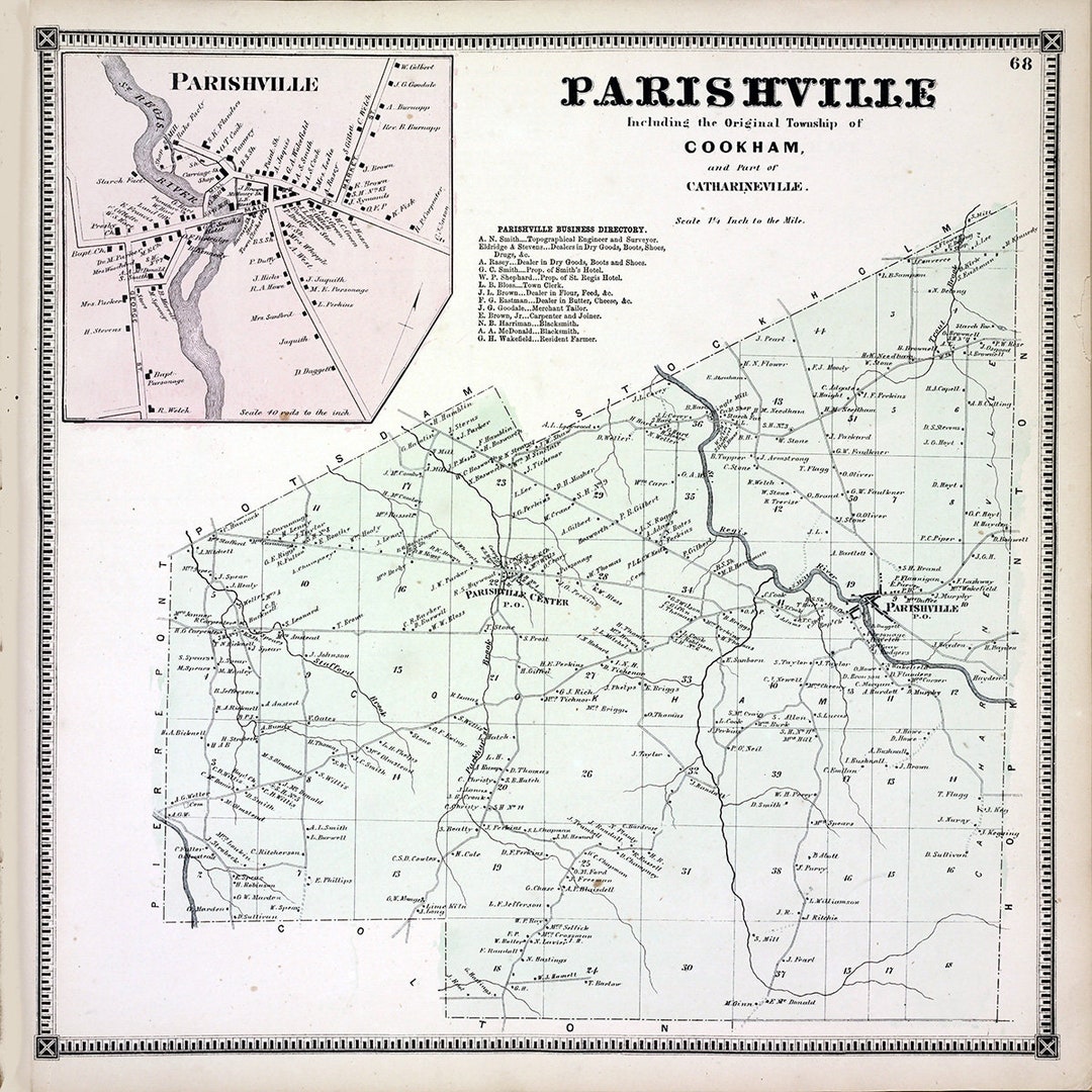 1865 Map of Parishville Township Saint Lawrence County New York - Etsy