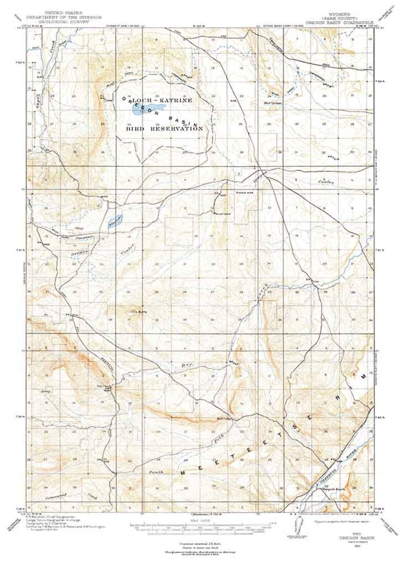 1911 Topo Map of Oregon Basin Wyoming Oregon Basin Loch Katrine - Etsy