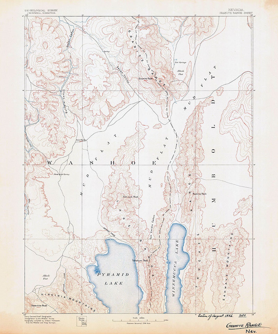 1886 Topo Map of Granite Range Nevada Pyramid Lake Winnemucca | Etsy
