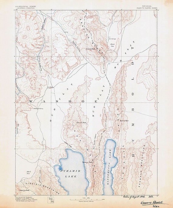 1886 Topo Map of Granite Range Nevada Pyramid Lake Winnemucca | Etsy