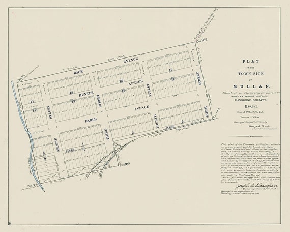 1889 Town Map of Mullan Shoshone County Idaho - Etsy