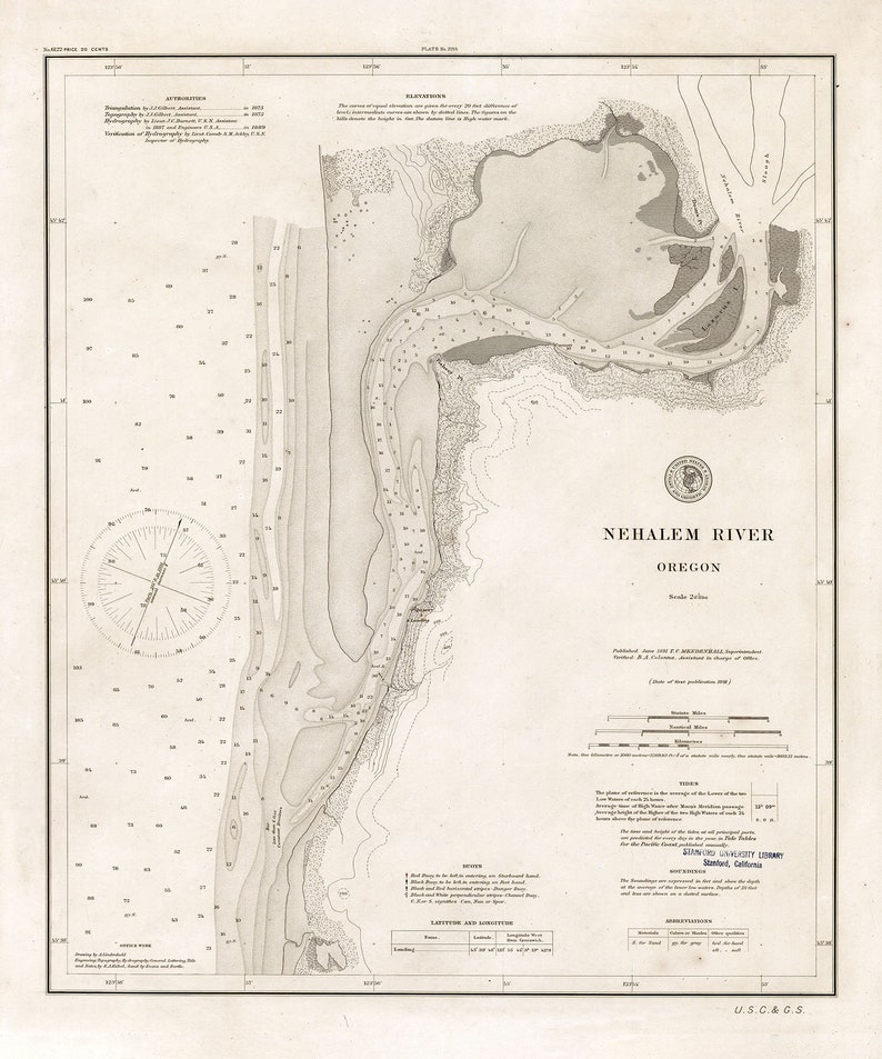 1891 Nautical Chart of Nehalem River Entrance Oregon - Etsy