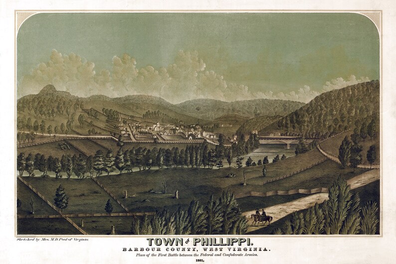 1861 Panoramic Map of Philippi Barbour County West Virginia - Etsy