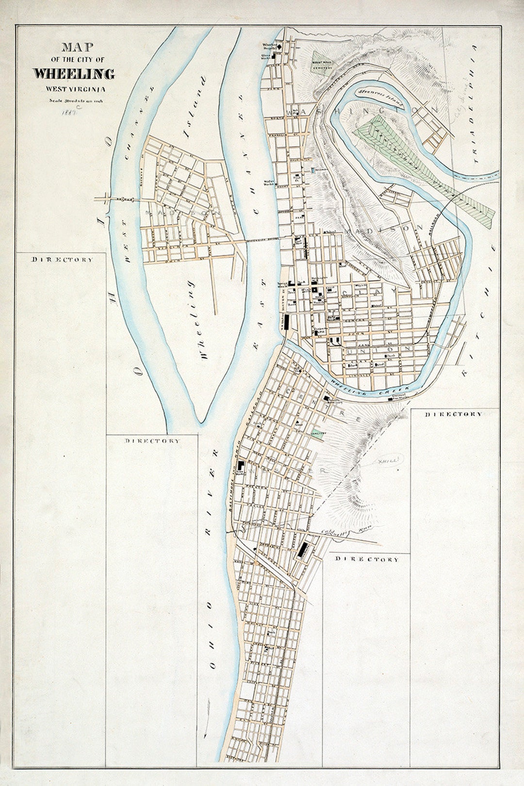 1889 Map of Wheeling West Virginia - Etsy