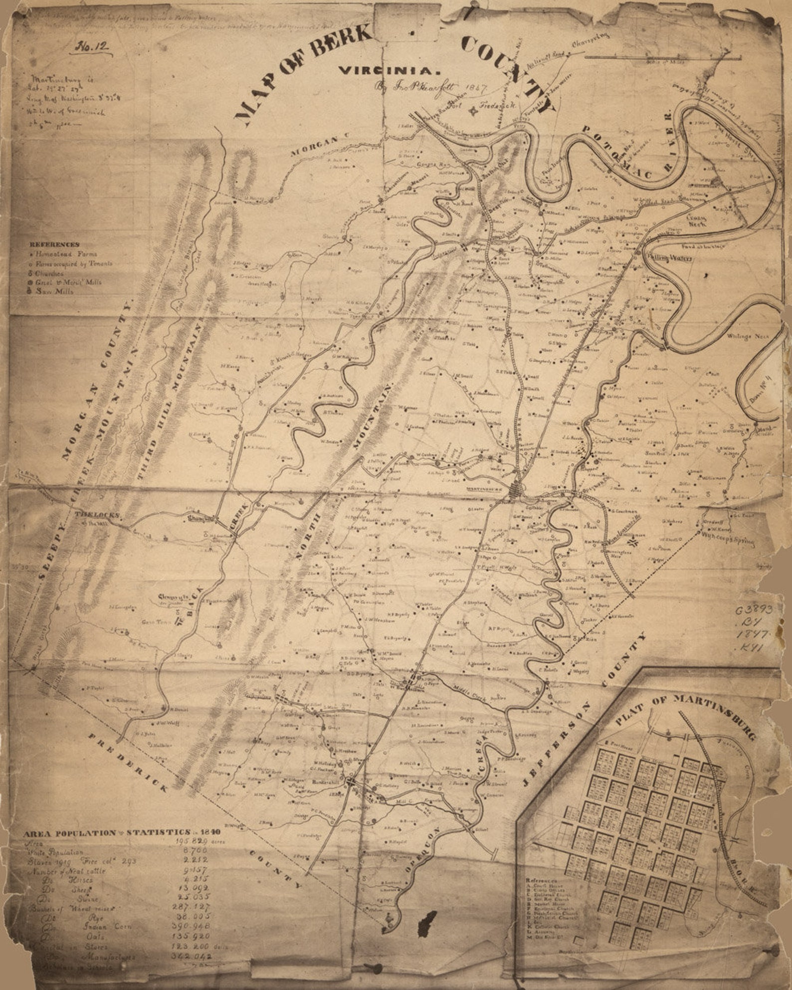 1847 Map of Berkeley County Virginia Fort Frederick Martinsburg ...