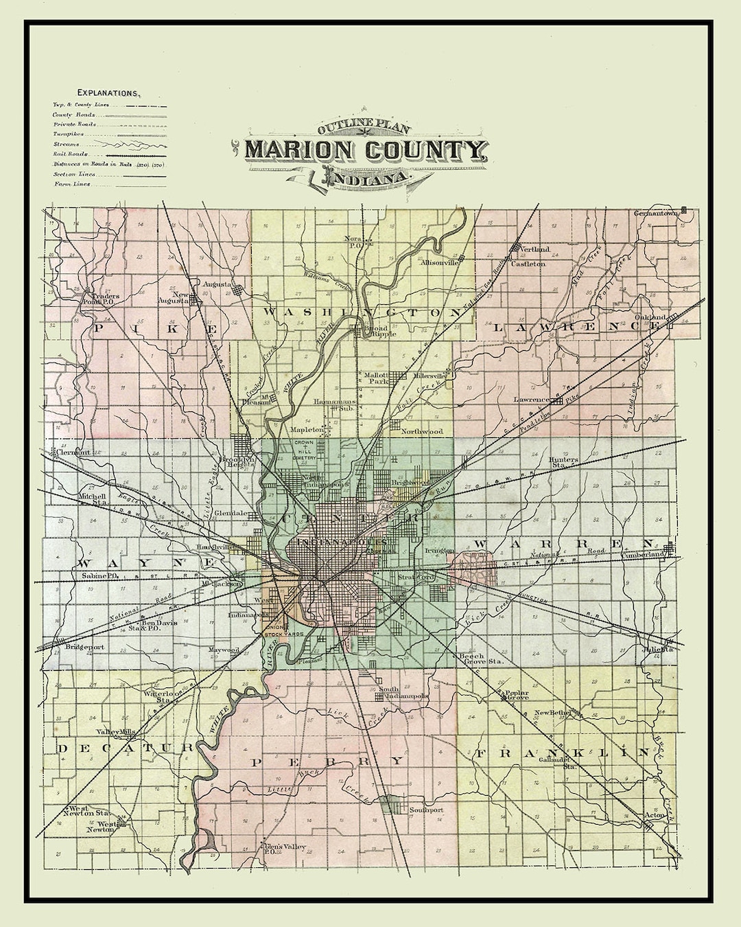 1889 Map of Marion County Indiana - Etsy