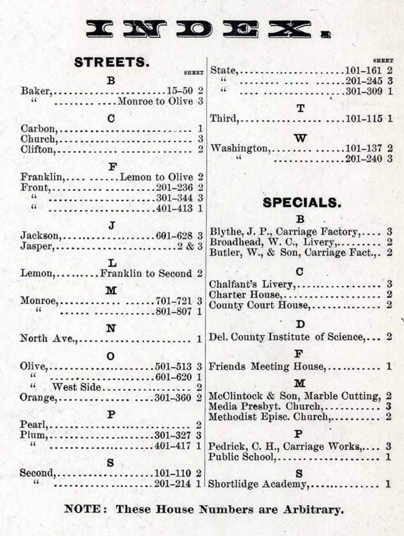 1887 Town Map of Media Delaware County Pennsylvania - Etsy