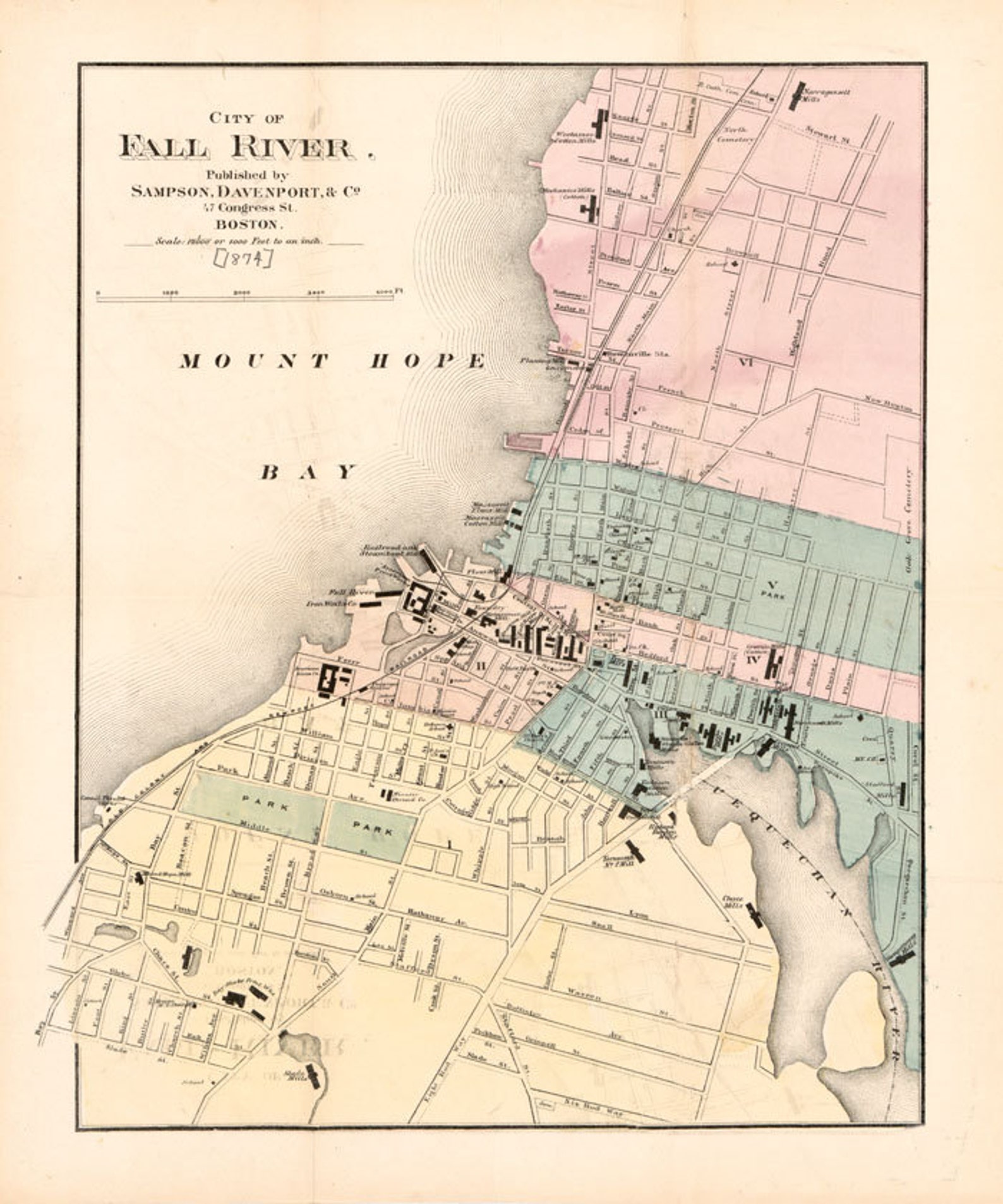 1874 Map of Fall River Massachusetts - Etsy