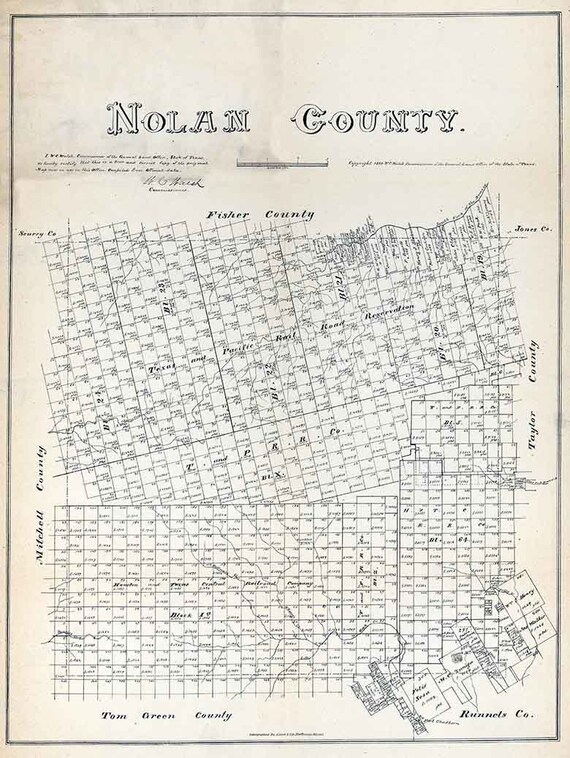 1880 Farm Line Map of Nolan County Texas | Etsy