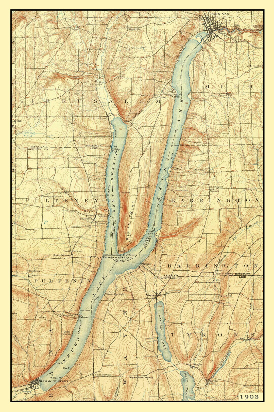 1903 Map of Keuka Lake New York - Etsy