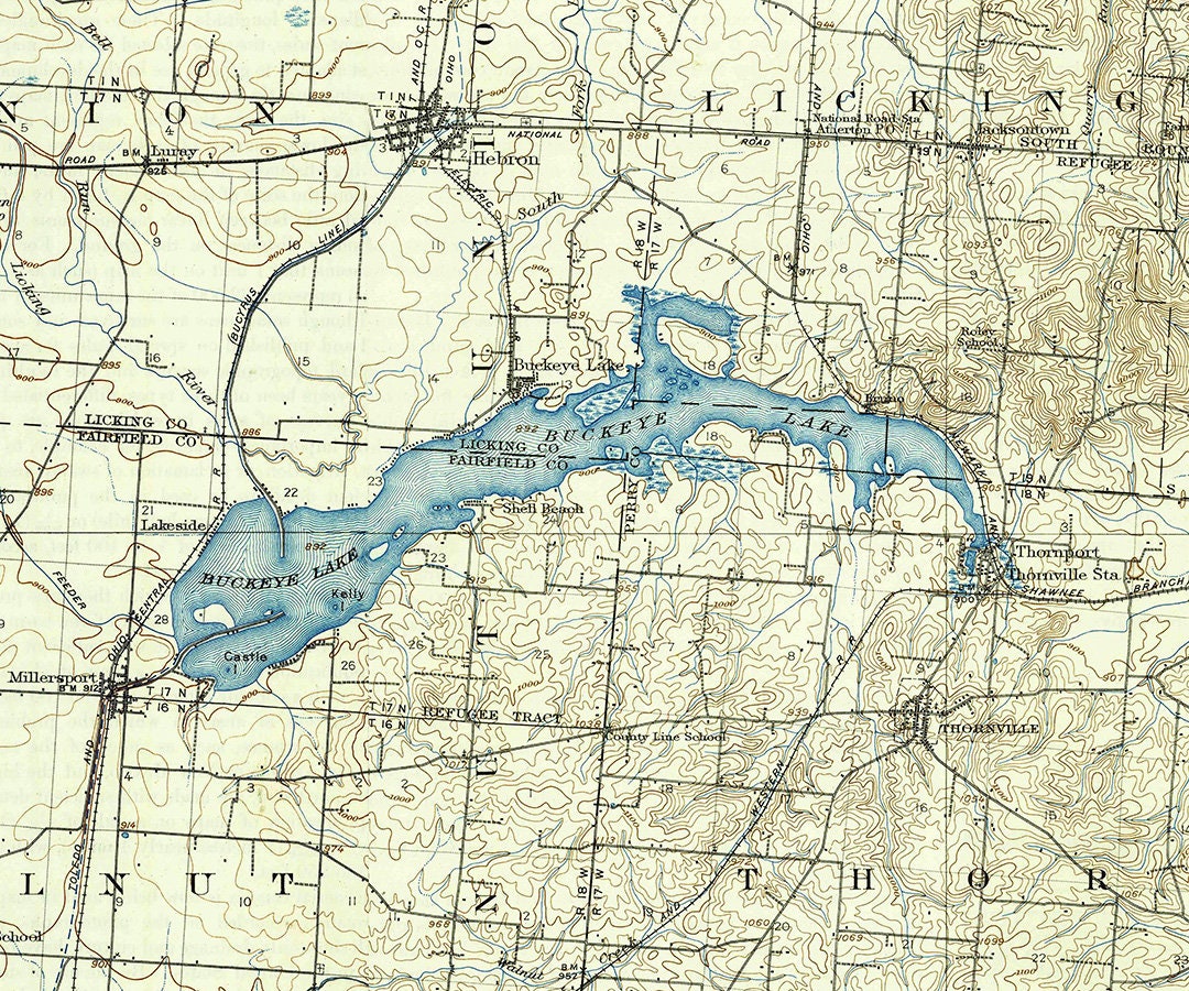 1909 Map of Buckeye Lake Fairfield Perry and Licking County Ohio - Etsy