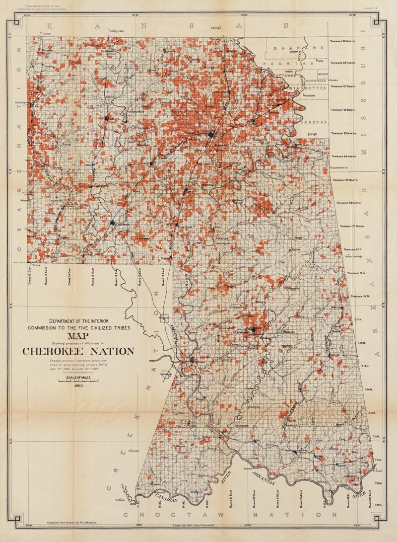 1903 Map of the Cherokee Nation Oklahoma - Etsy Canada