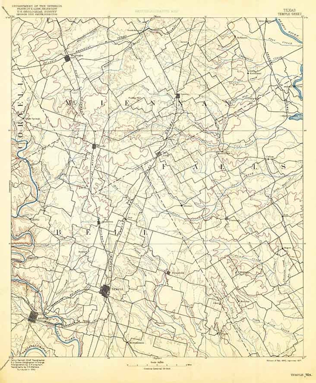 1892 Topo Map of Temple Texas - Etsy