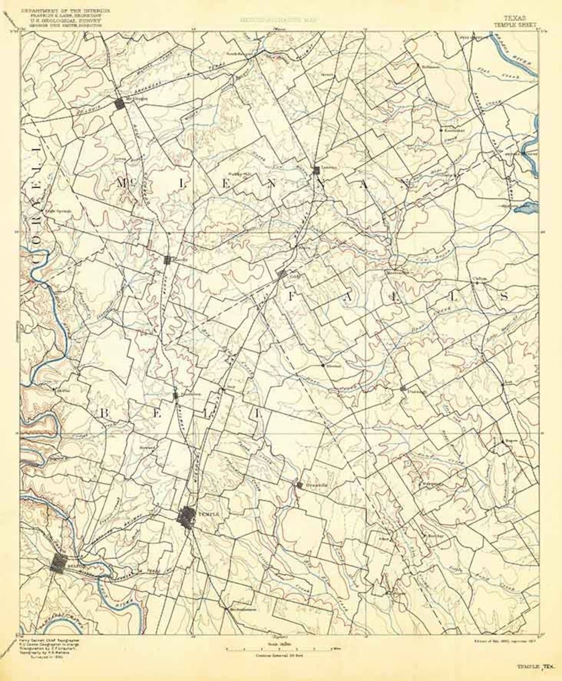 1892 Topo Map of Temple Texas - Etsy