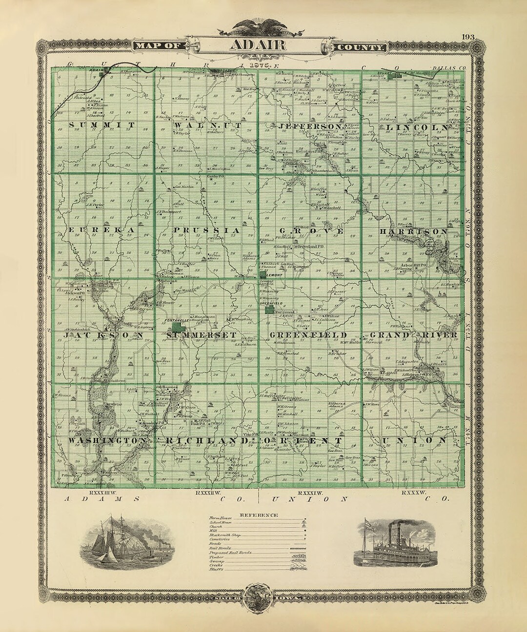 1875 Map of Adair County Iowa - Etsy