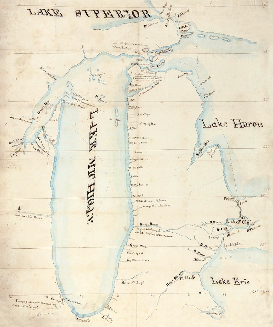 1819 Map of the Michigan Territory and the Great Lakes - Etsy
