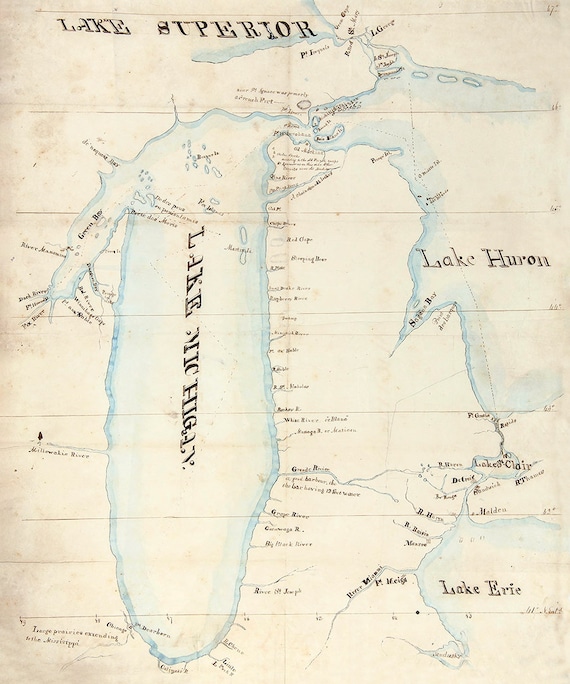 1819 Map of the Michigan Territory and the Great Lakes | Etsy