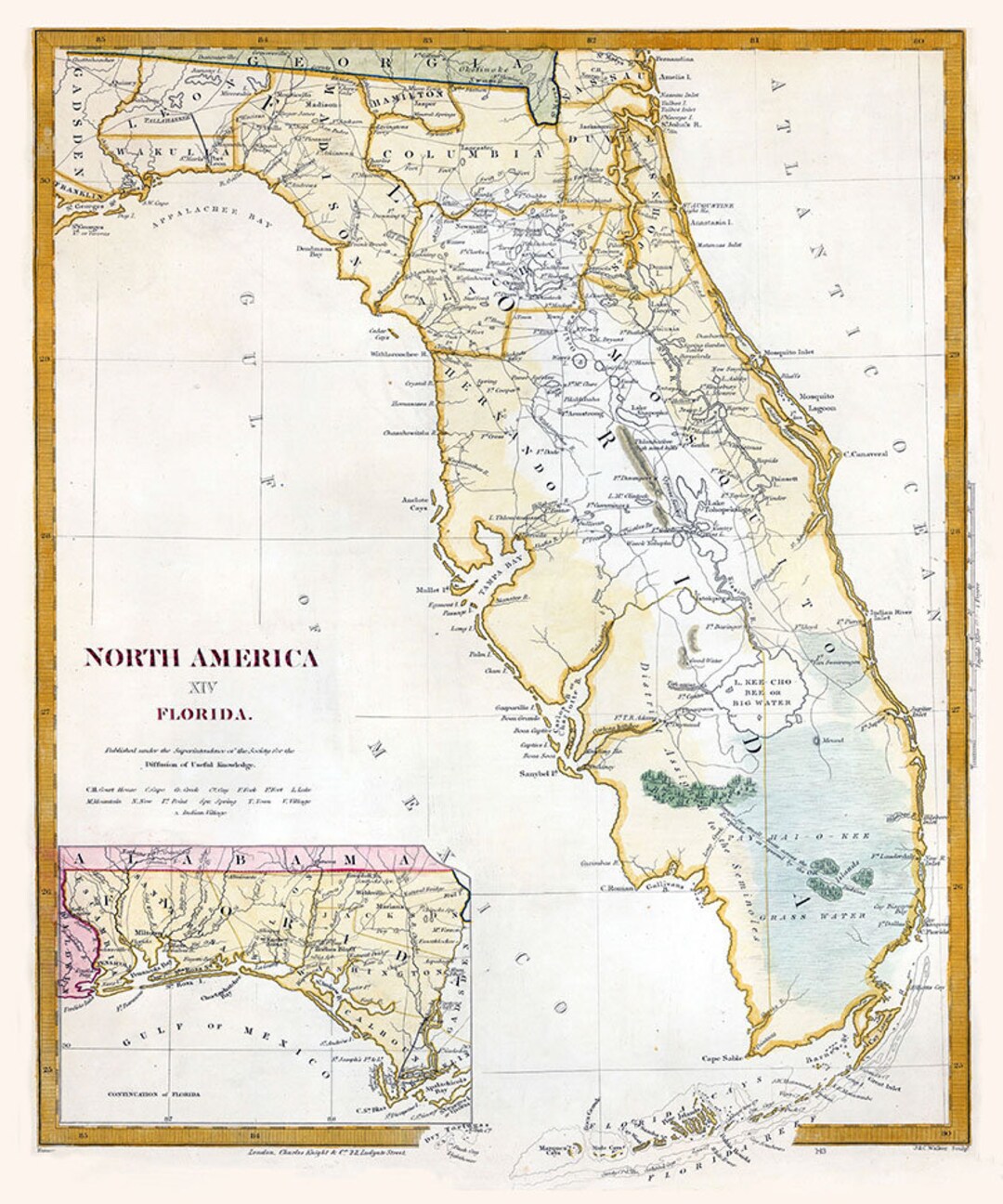 1845 Map of Florida - Etsy
