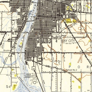 1943 Topo Map of Bay City Michigan Saginaw Bay - Etsy