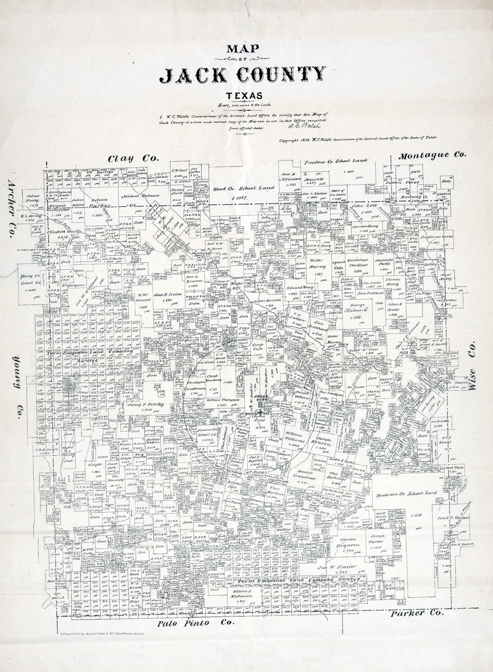 1879 Farm Line Map of Jack County Texas Jacksboro | Etsy