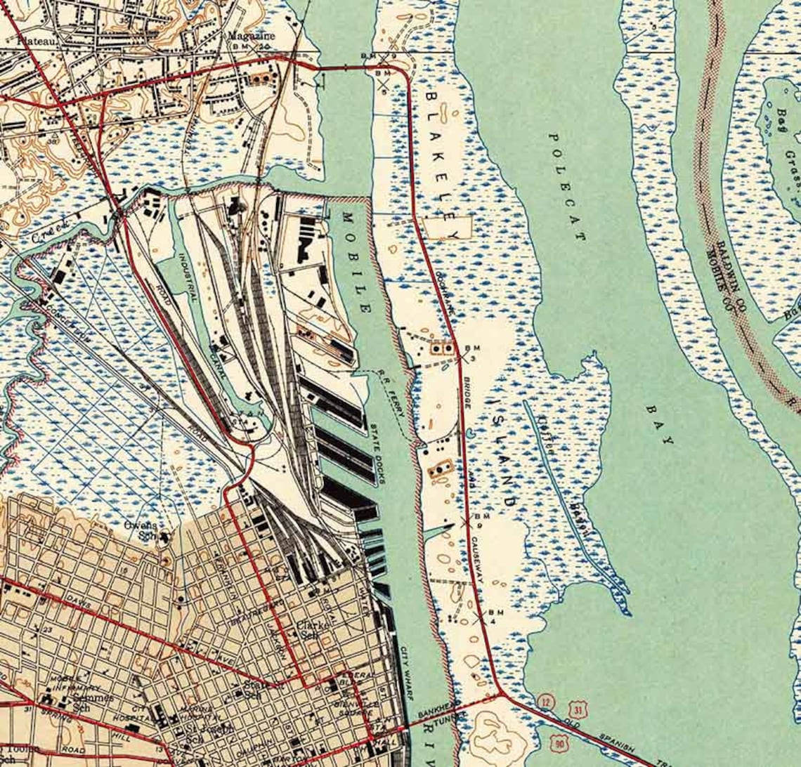 1940 Topo Map of Mobile Alabama Quadrangle - Etsy