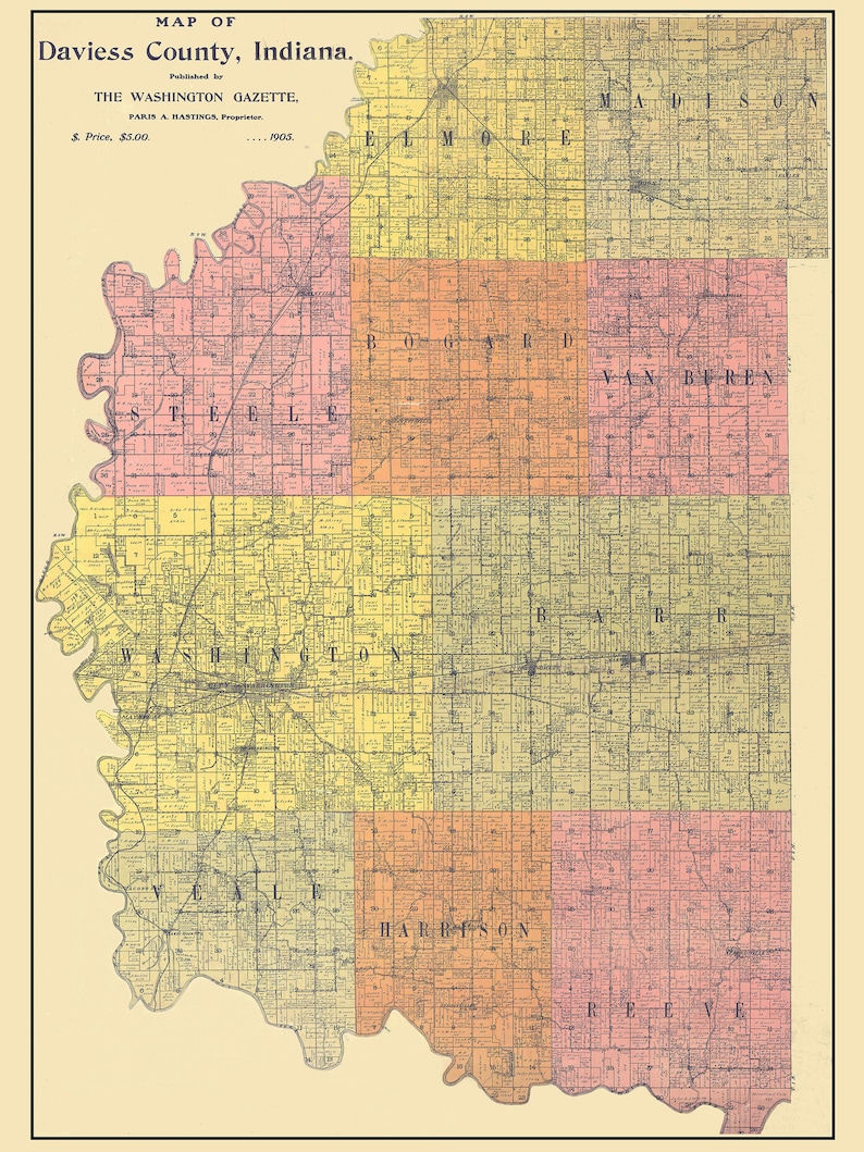 1905 Farm Line Map of Daviess County Indiana - Etsy